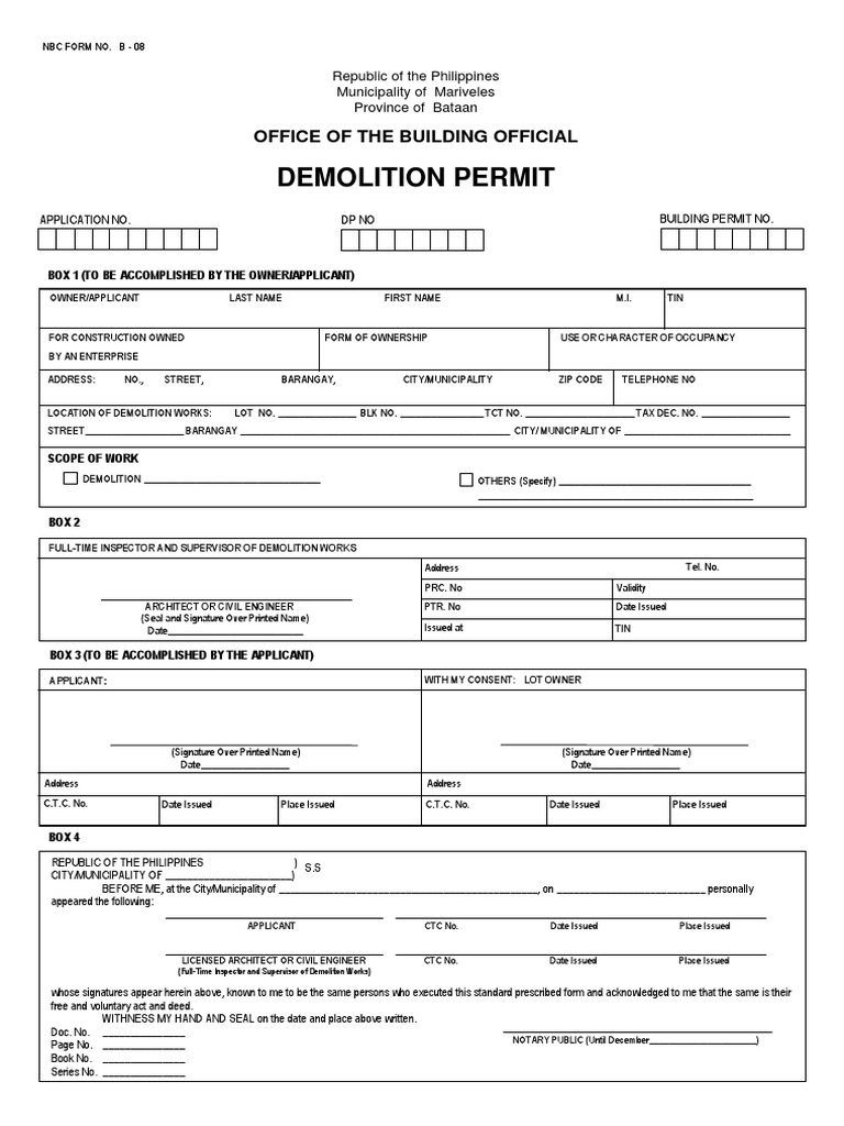 Demolition Permit: Office of The Building Official | PDF | Demolition ...