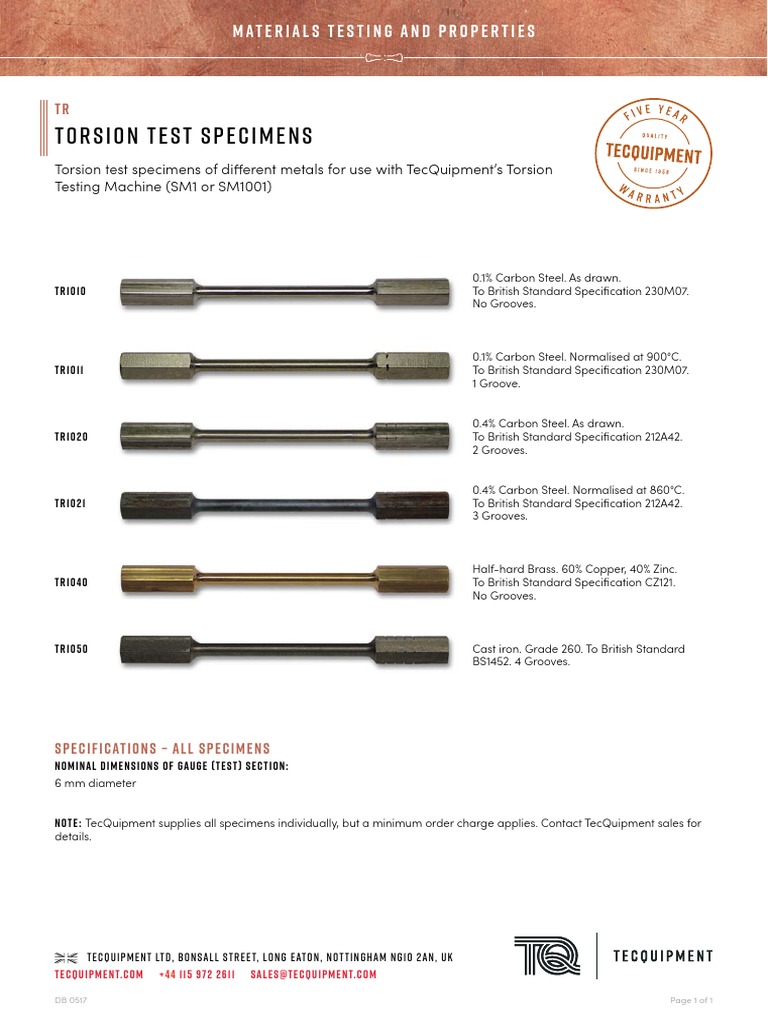 TR Torsion Specimens Datasheet 0517 PDF | PDF | Steel | Building ...