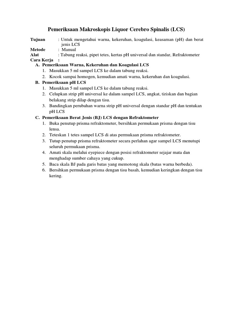 Pemeriksaan Liquor Cerebro Spinalis (LCS) | PDF
