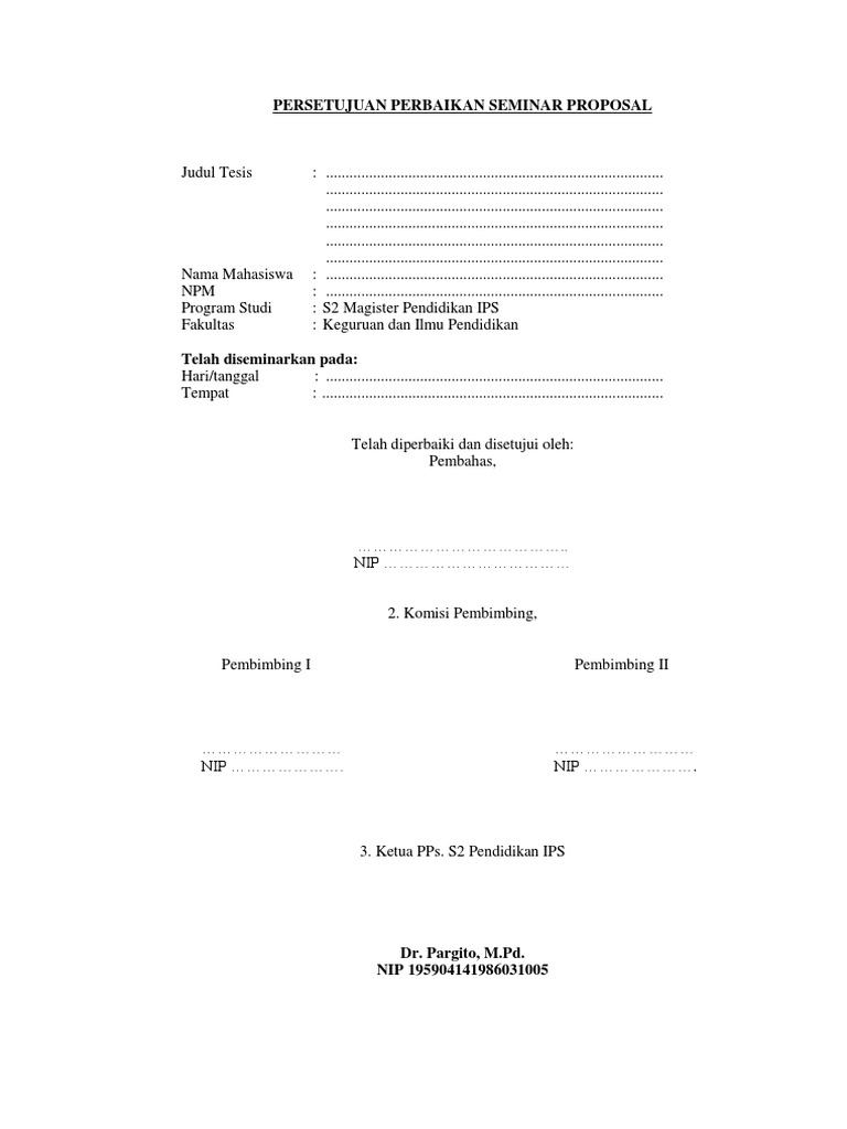 Lembar Perbaikan Seminar Proposal | PDF