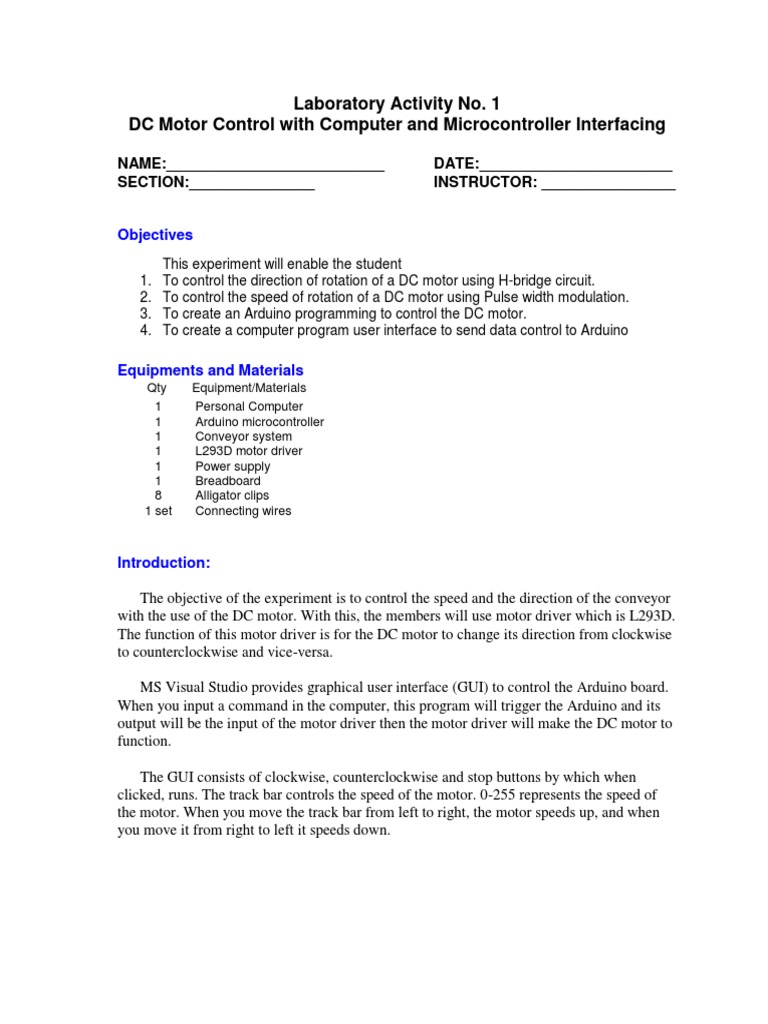 Exp1 DC Motor Control With Computer Interfacing To Microcontroller | PDF | Arduino | Graphical ...