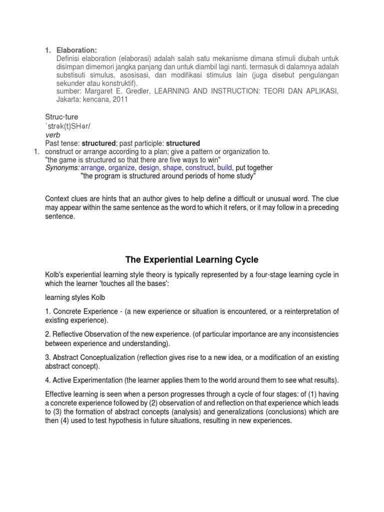Struc Ture STRƏK (T) SHƏR/: The Experiential Learning Cycle | PDF ...