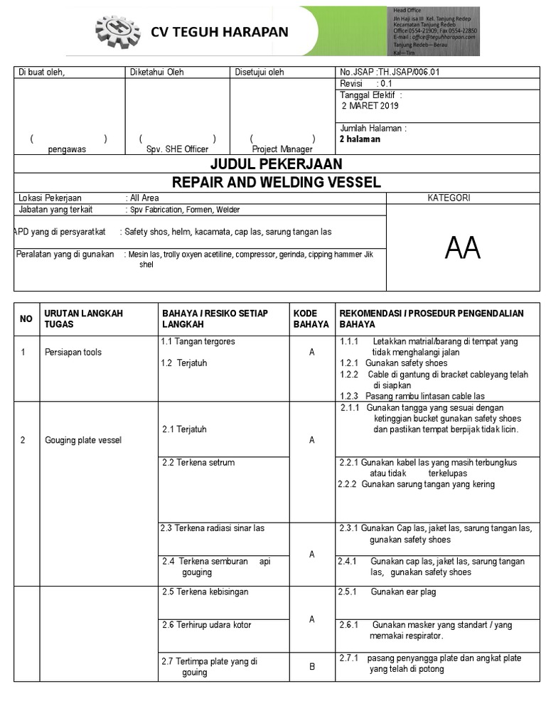 Jsa Repair Welding Vessel | PDF