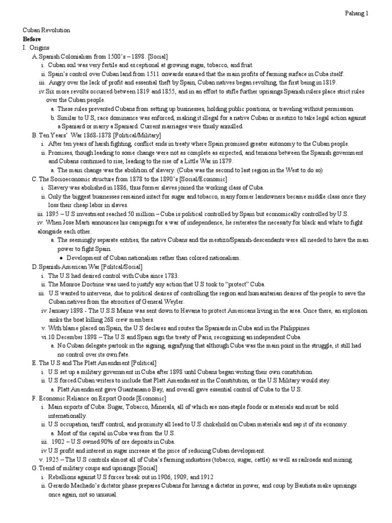 Cuban Revolution Outline | PDF | Fidel Castro | Cuba