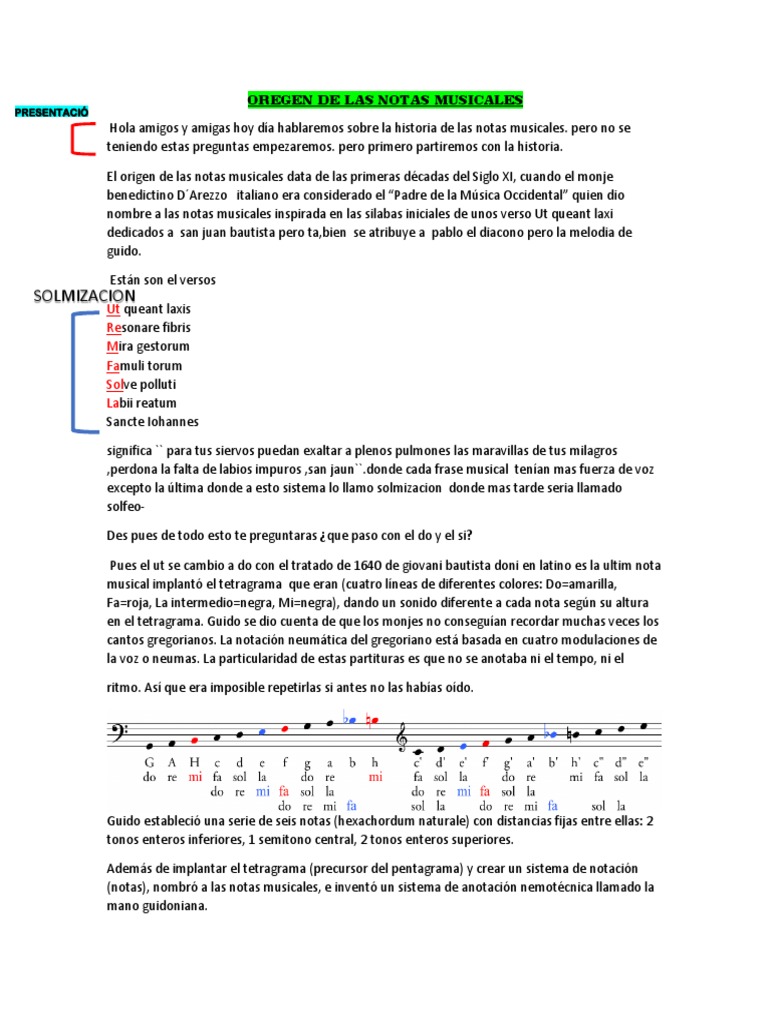 Origen de las notas musicales: Guido de Arezzo y la solmización | PDF ...