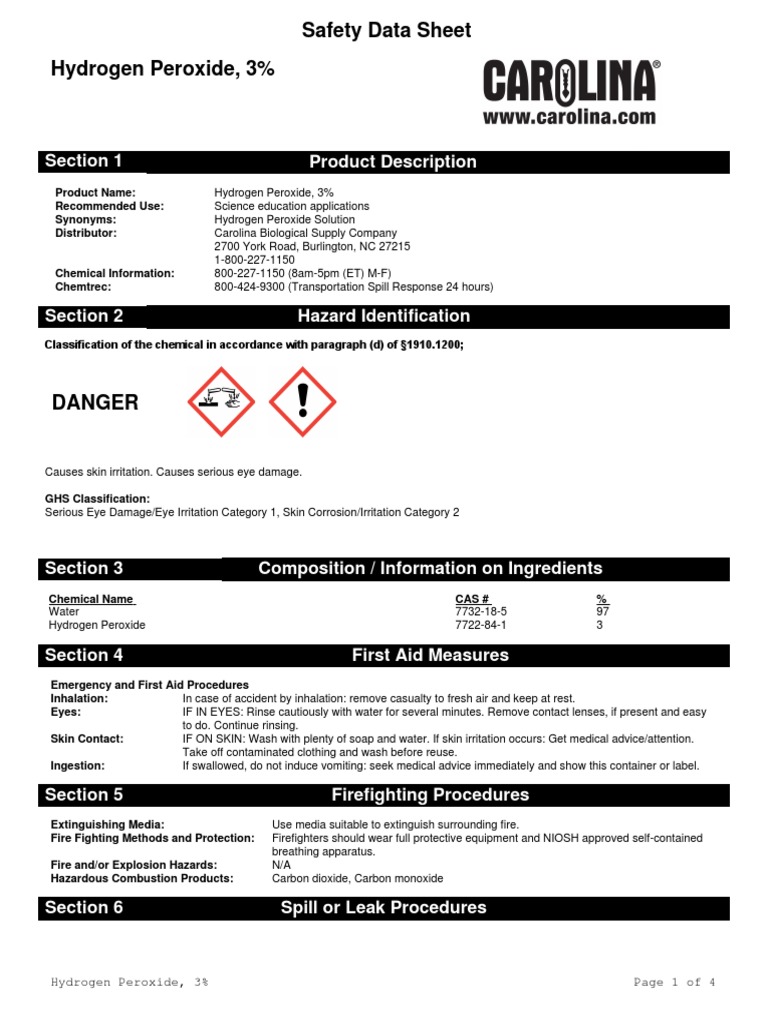 Hydrogen Peroxide 3% MSDS PDF Personal Protective Equipment, 60% OFF