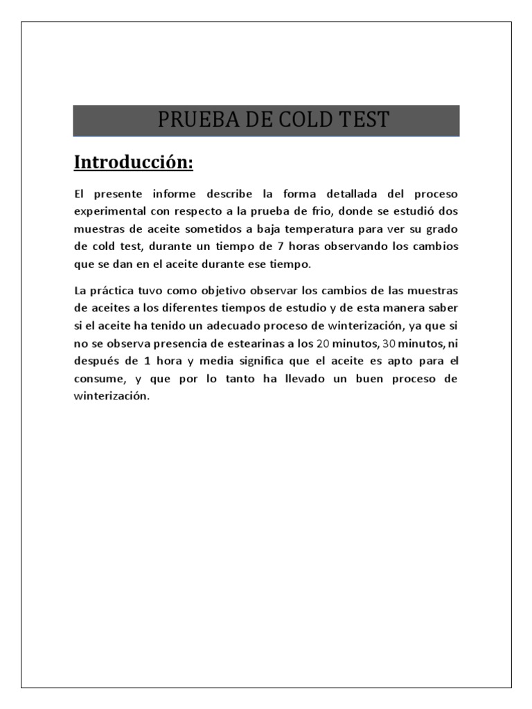 Prueba de cold test para evaluar la winterización de aceites | PDF ...