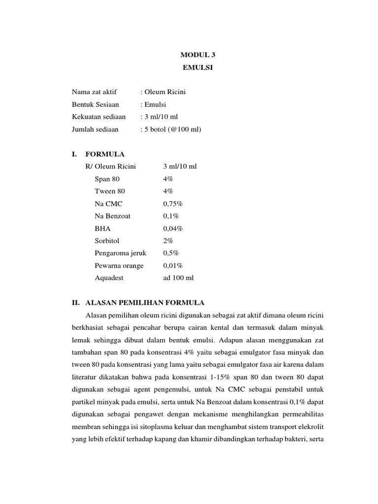 Formulasi Emulsi Oleum Ricini | PDF | Memasak, Makanan, & Anggur ...
