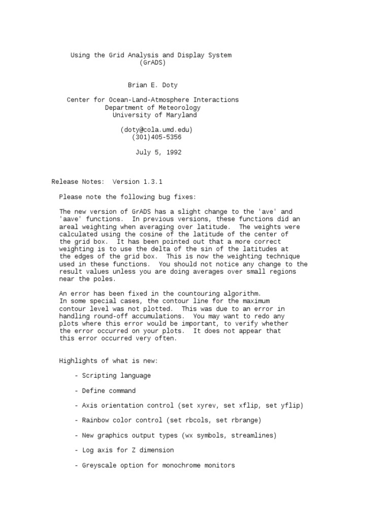Getting Started with the Grid Analysis and Display System (GrADS): An Introduction to Version 1. ...