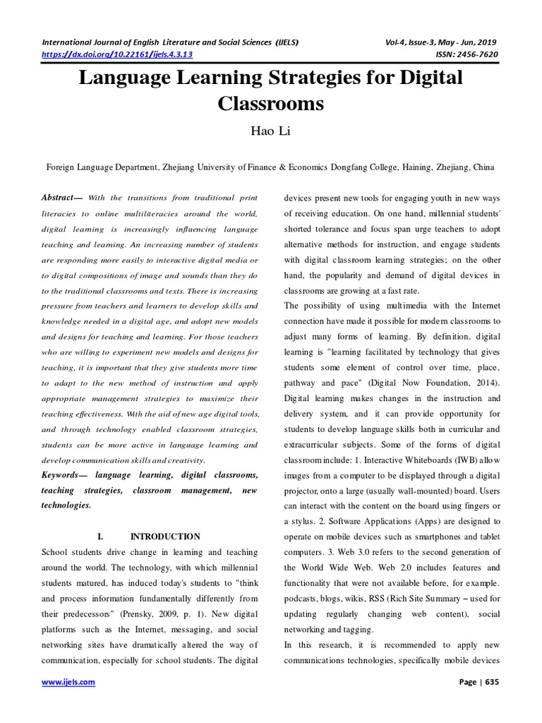 Language Learning Strategies For Digital Classrooms | PDF | Teachers ...