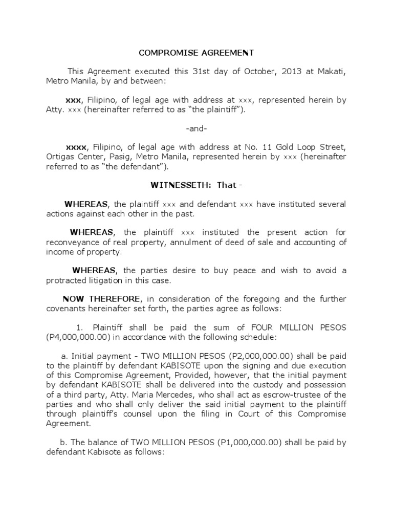 Compromise Agreement Sample | PDF | Lawsuit | Private Law