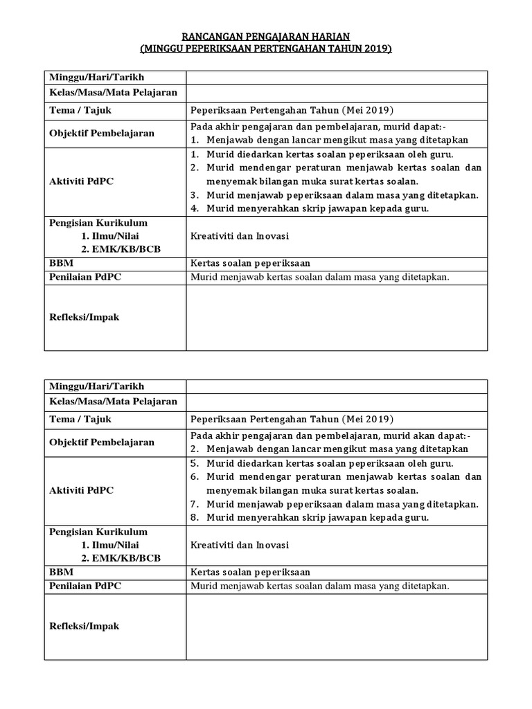 RPH Minggu Exam | PDF