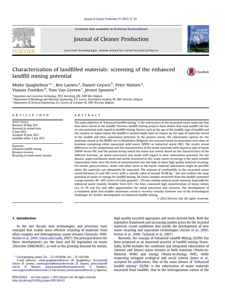 Characterization of Landfilled Materials: Screening of the Enhanced ...