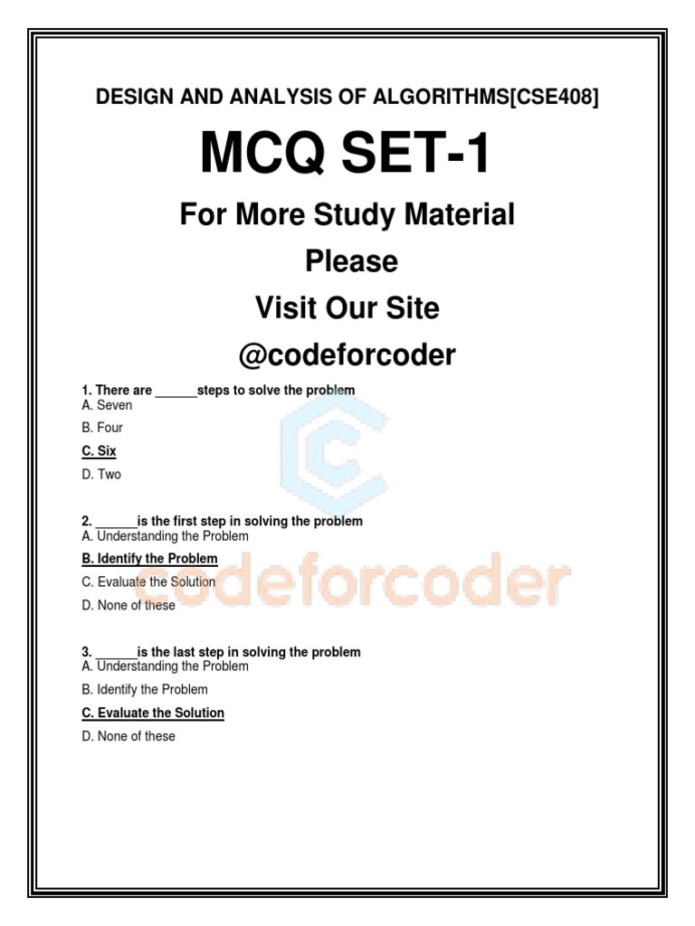 Codeforcoder CSE-408 MCQ-1 | PDF | Time Complexity | Algorithms