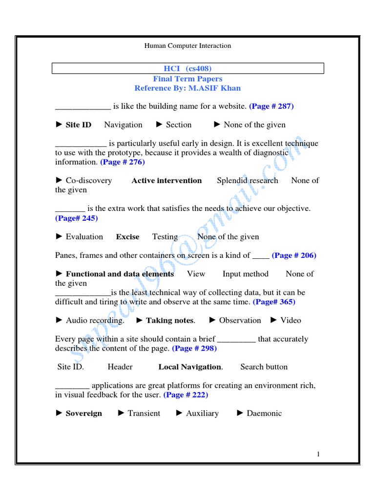 cs408 Finalterm Solved Mcqs With Reference PDF | PDF | Usability | Human–Computer Interaction