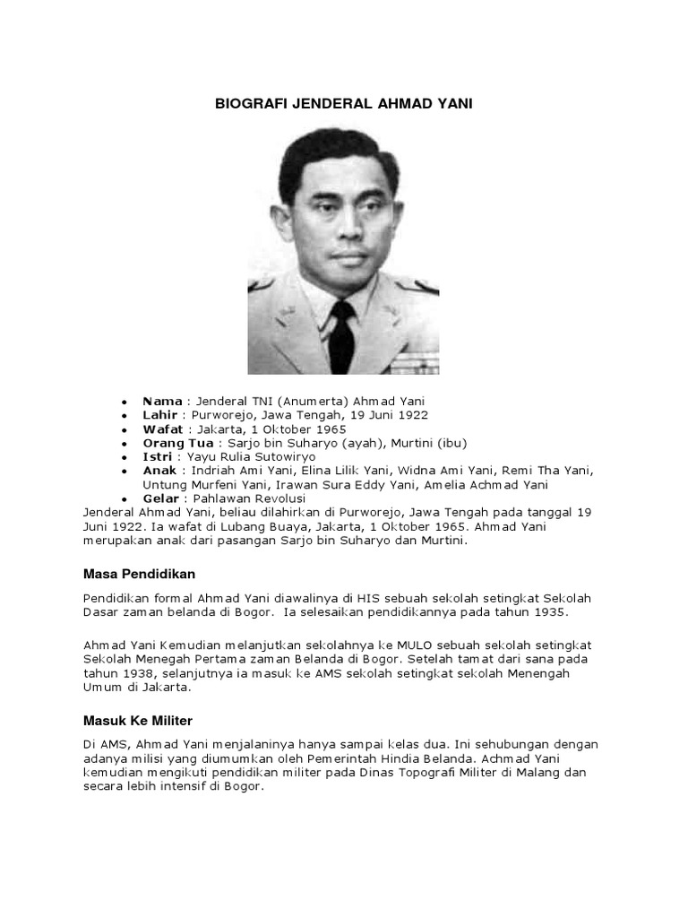 Biografi Jenderal Ahmad Yani | PDF