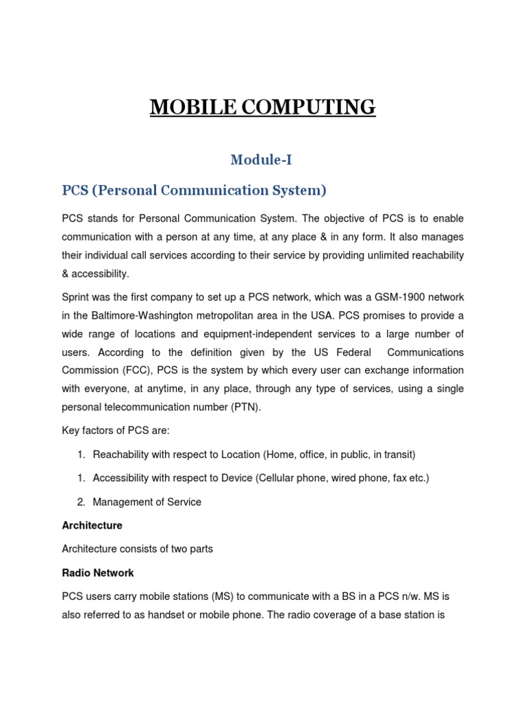 Mobile Computing: Module-I PCS (Personal Communication System) | PDF ...