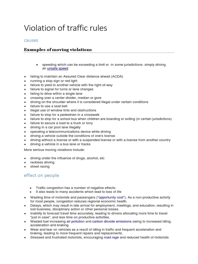 Violation of Traffic Rules | PDF | Traffic | Driving