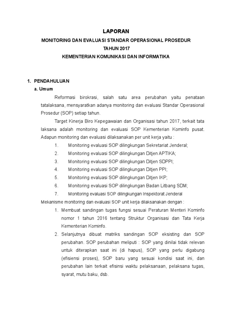 Laporan Monev SOP 2017 1312 | PDF