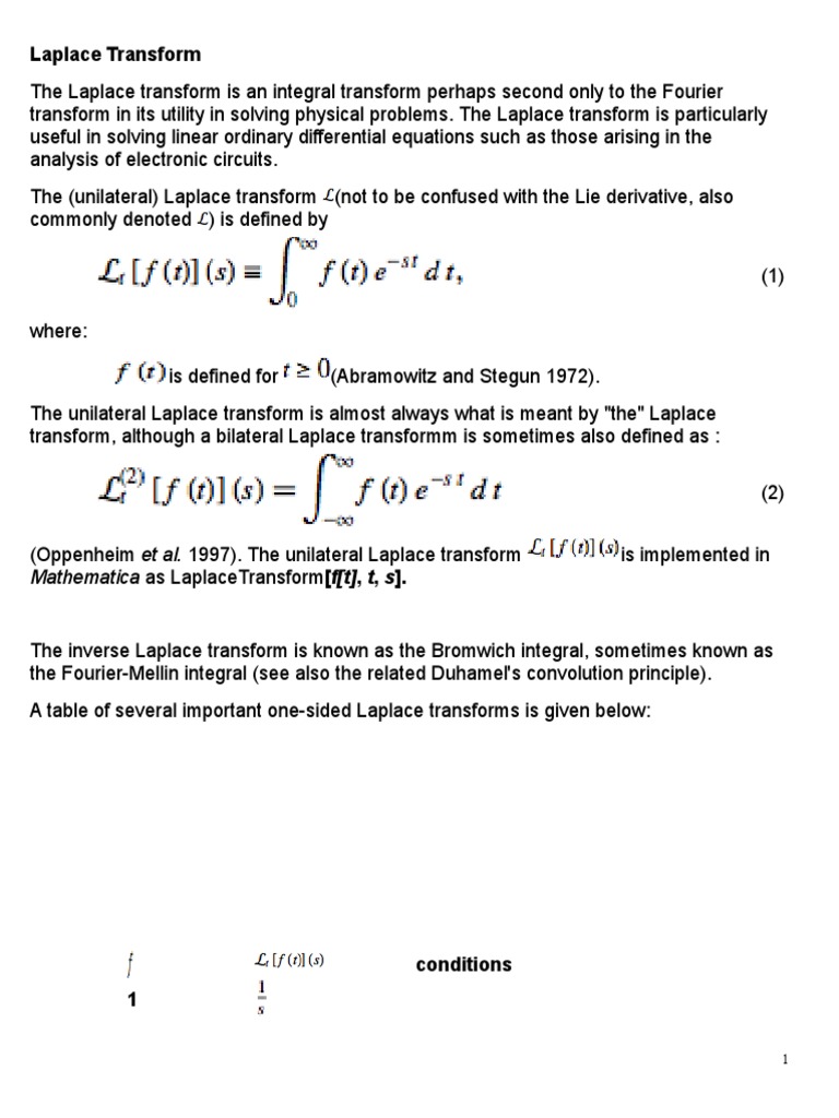 Laplace Transform: Mathematica As Laplacetransform (F (T), T, S) | PDF ...
