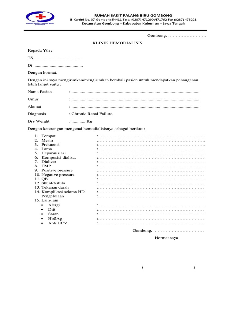 Surat Pengantar Cuci Darah | PDF