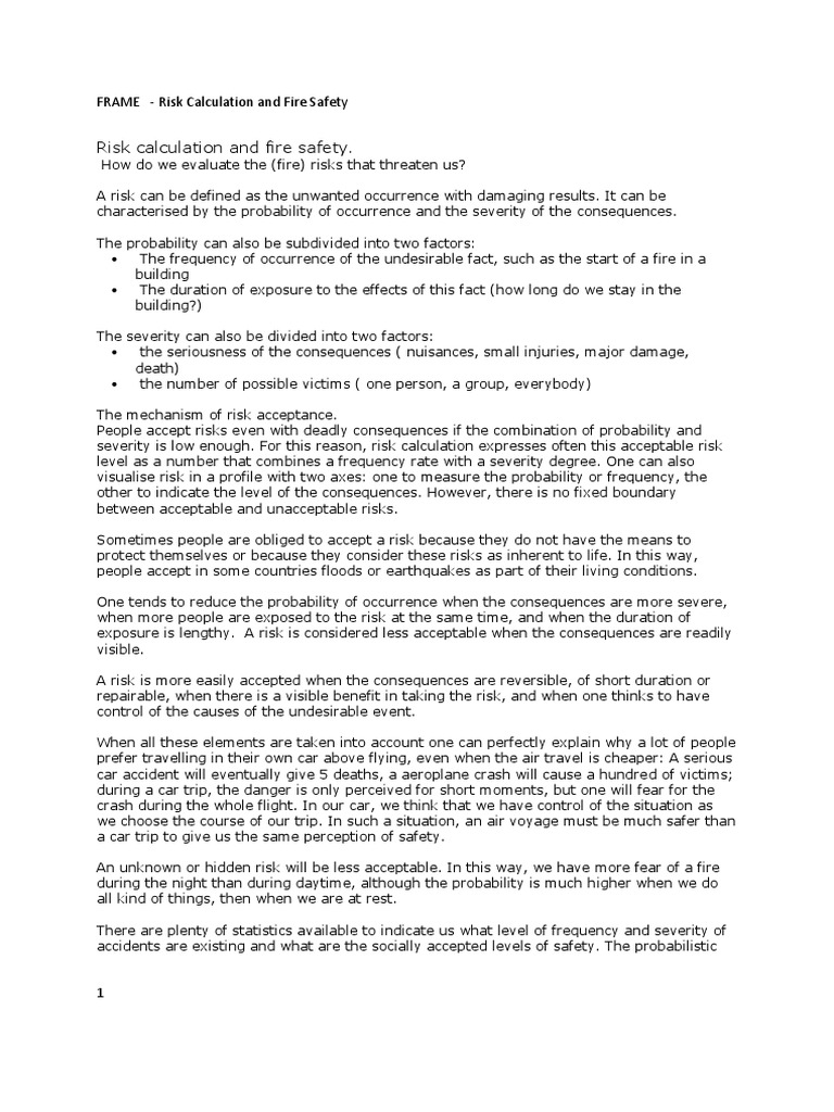 FRAME Risk Calculation and Fire Safety | PDF | Risk Assessment | Risk