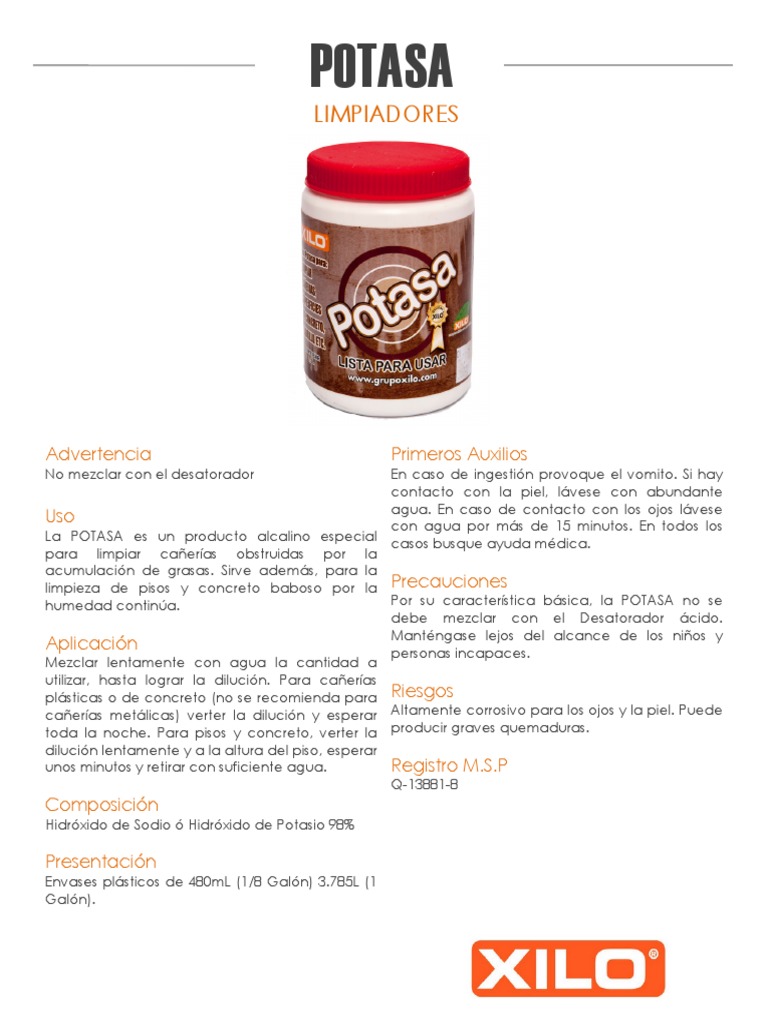 Potasa: Limpiador Alcalino para Cañerías | PDF | Salud y bienestar