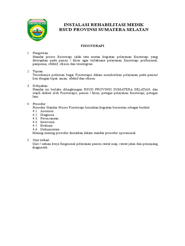 Instalasi Rehabilitasi Medik Rsud Prov Sumsel | PDF