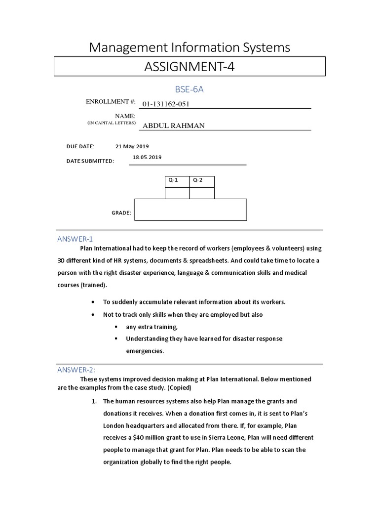 Management Information Systems Assignment-4: BSE-6A | PDF