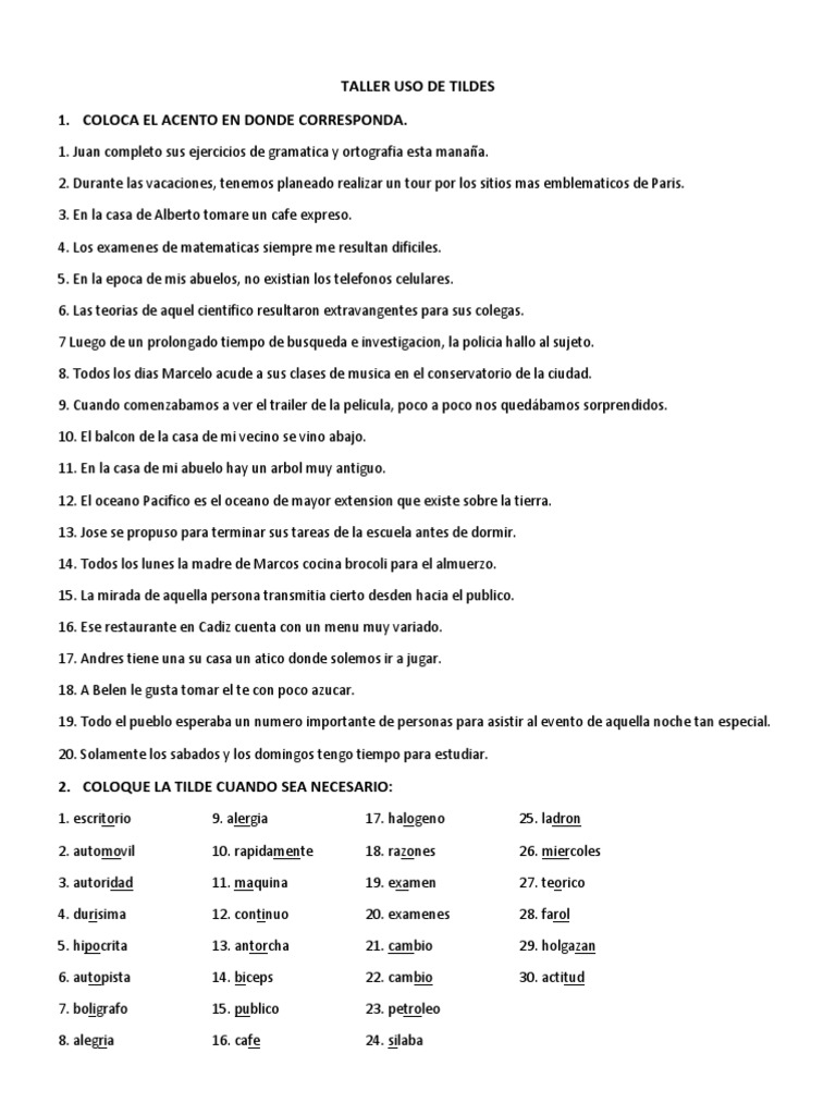 Ejercicios Prácticos de Tildes | PDF