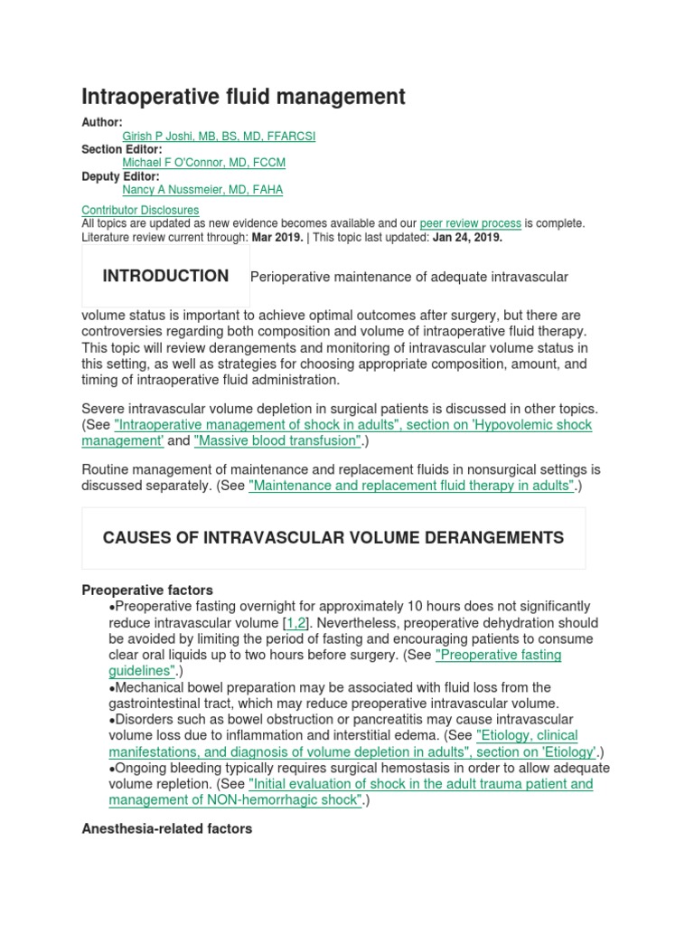 Intraoperative Fluid Management | PDF | Hemodynamics | Blood Pressure