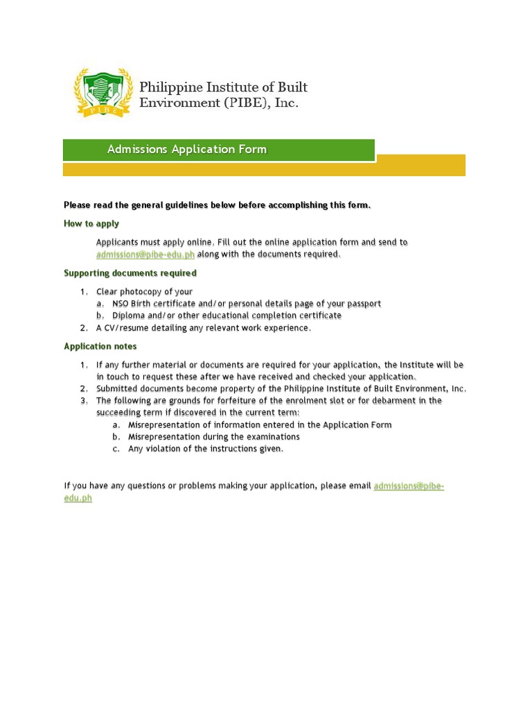 PIBE Application Form - Fillable PDF | PDF | Employment