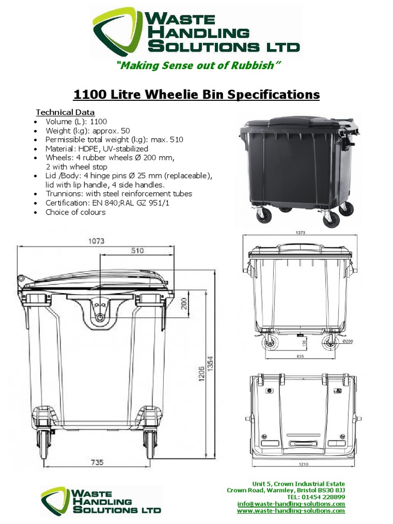 1100 Litre Wheelie Bins Dimensions | PDF