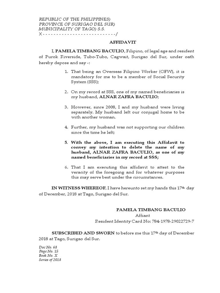 Affidavit to Change SSS Beneficiary | PDF