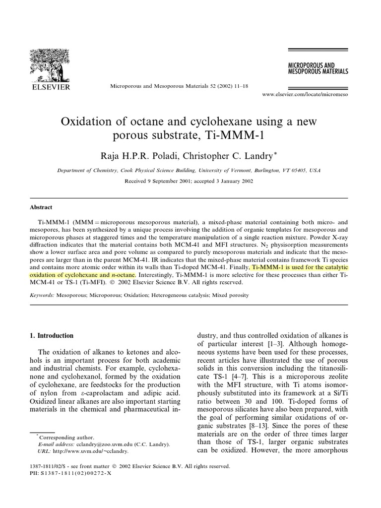 2002 Oxidation of Octane and Cyclohexane Using A New Porous Substrate ...