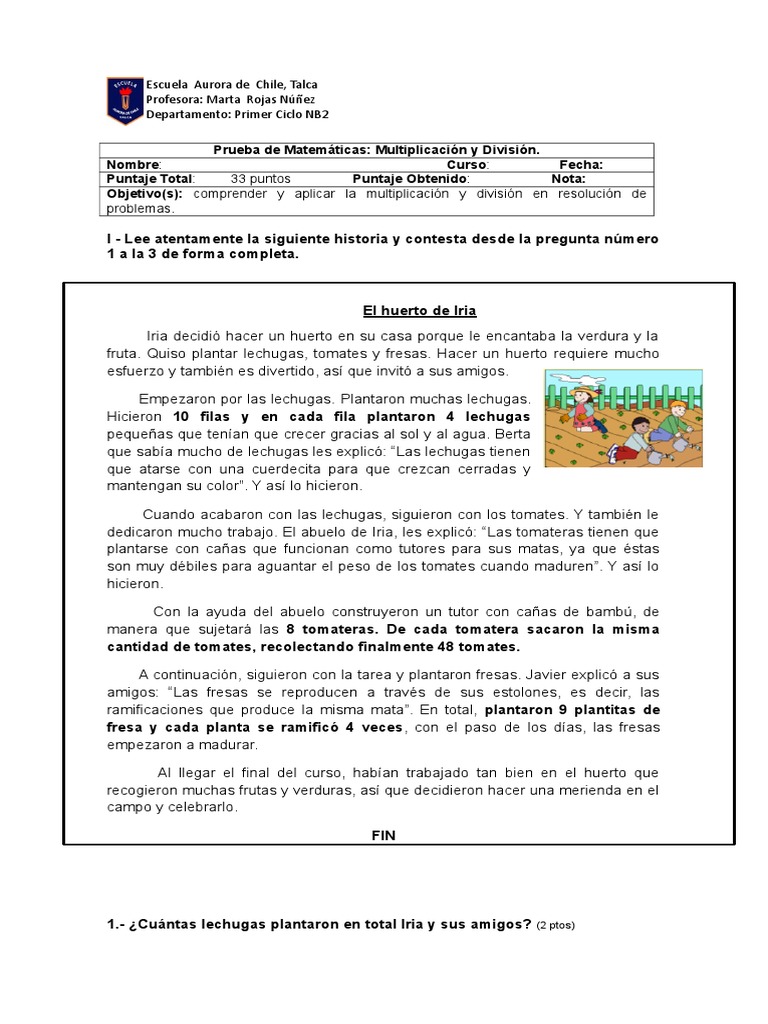 Prueba de Multiplicación y División Adecuada | PDF | Tomate ...