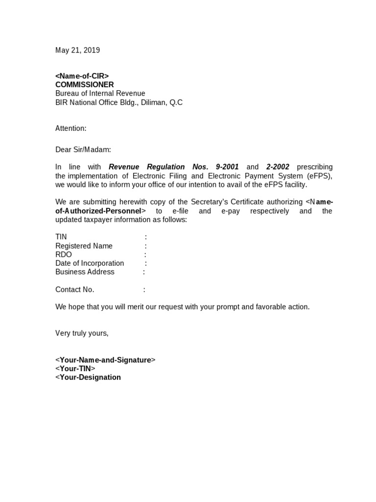 Request to Enroll in eFPS System | PDF