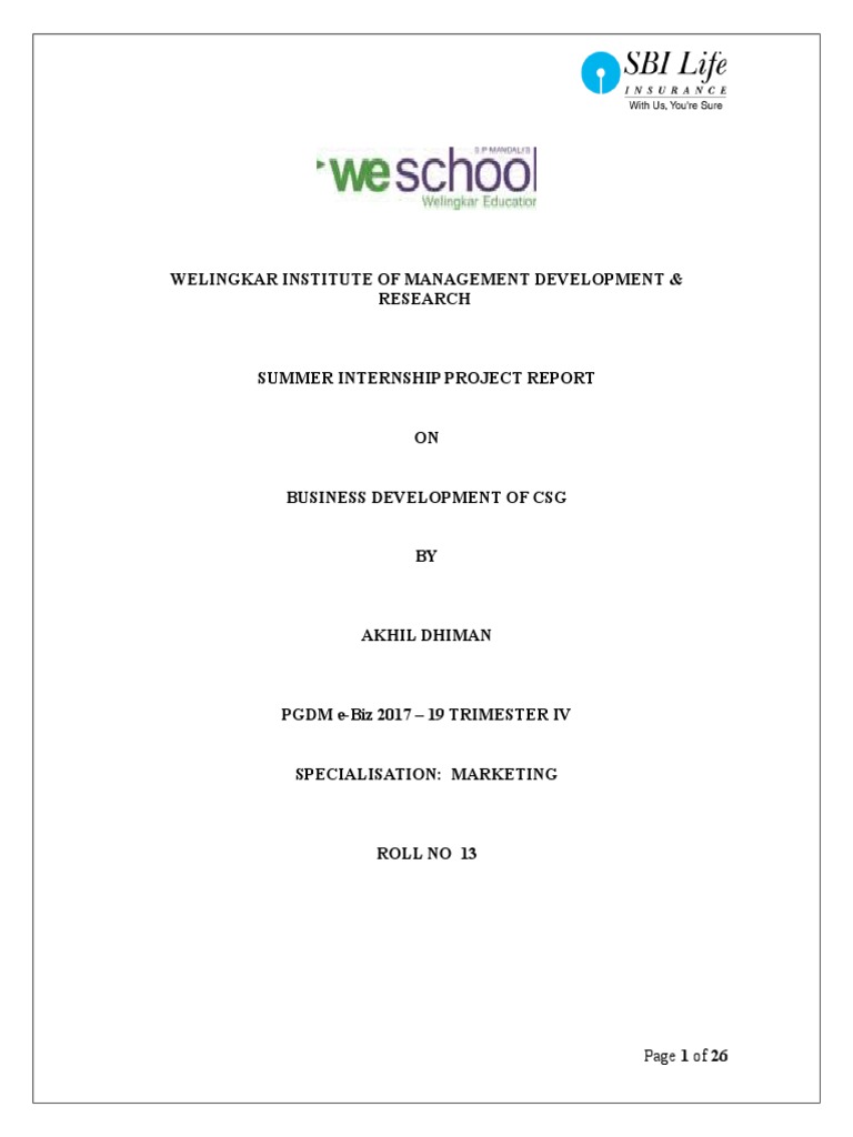 Summer Internship Report On Sbi Life Insurance | PDF | Insurance | Life ...