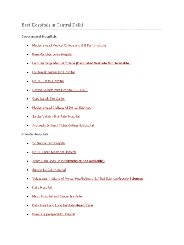 Delhi Hospitals | PDF | Hospital | Medicine