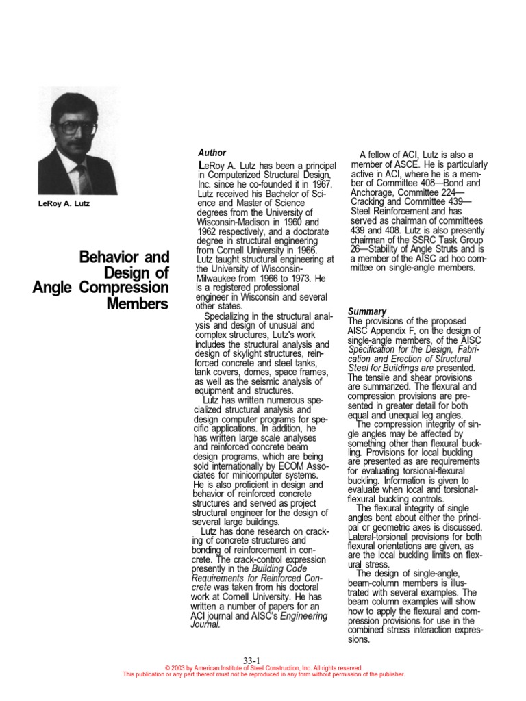 Behavior and Design of Single Angle | PDF | Buckling | Bending