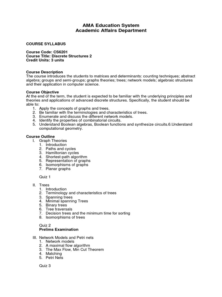 CS6201 - Discrete Structures 2 | PDF | Discrete Mathematics | Combinatorics