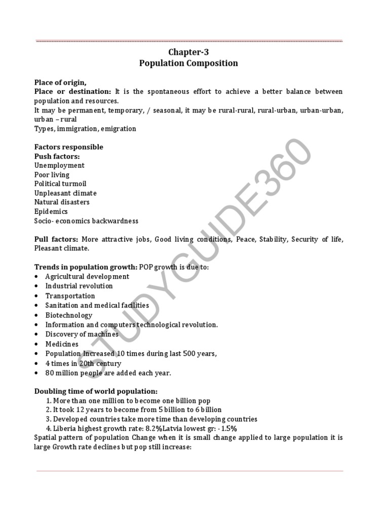 B1 12 Geography Key Notes CH 03 Population Composition | PDF | Economic ...