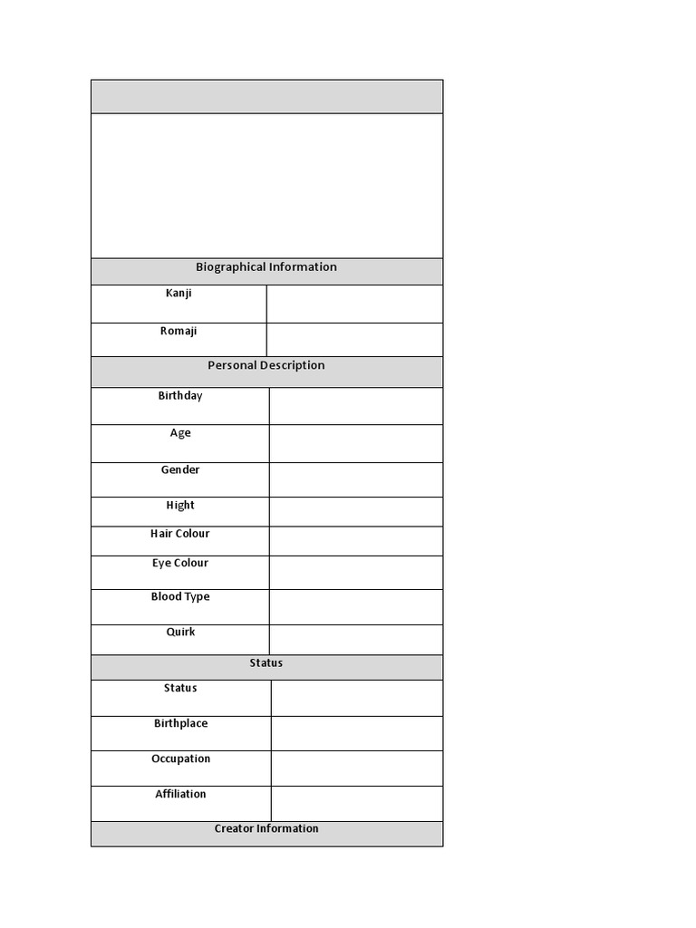 Oc Character Infobox Template BNHA UA Student | PDF