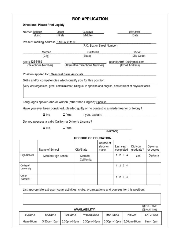 Rop Application: Directions: Please Print Legibly | PDF | Business