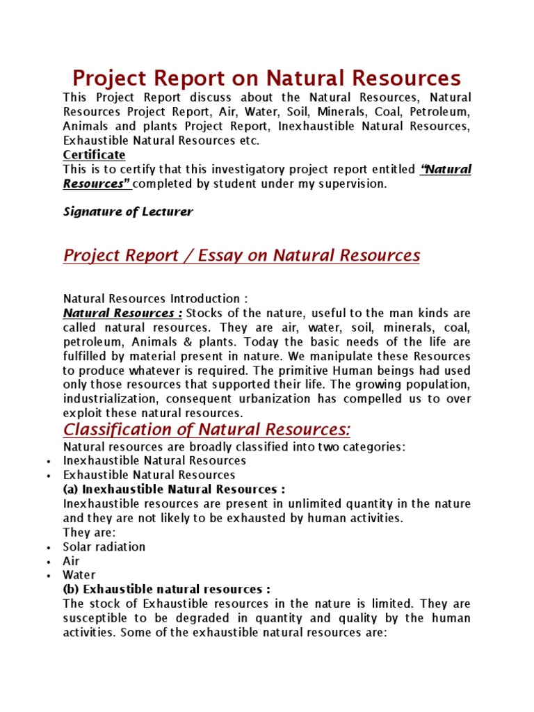 Project Report On Natural Resources | PDF | Atmosphere Of Earth ...