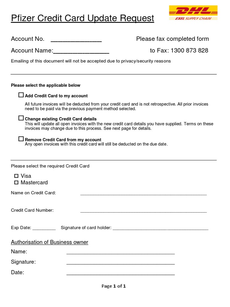 Pfizer Credit Card Update Request | PDF | Finance & Money Management