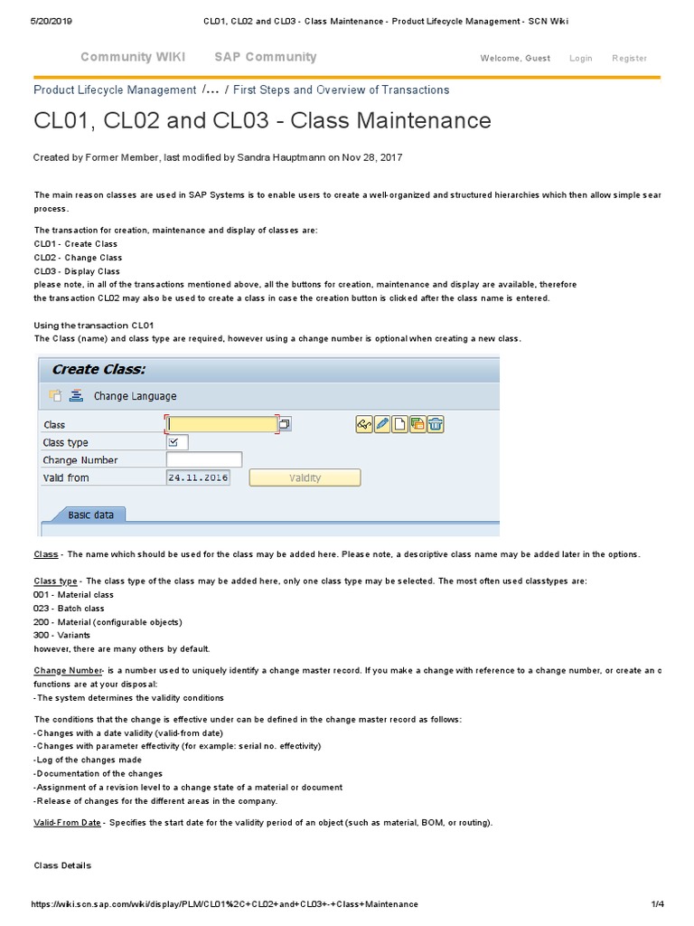 CL01, CL02 and CL03 - Class Maintenance - Product Lifecycle Management - SCN Wiki | PDF ...