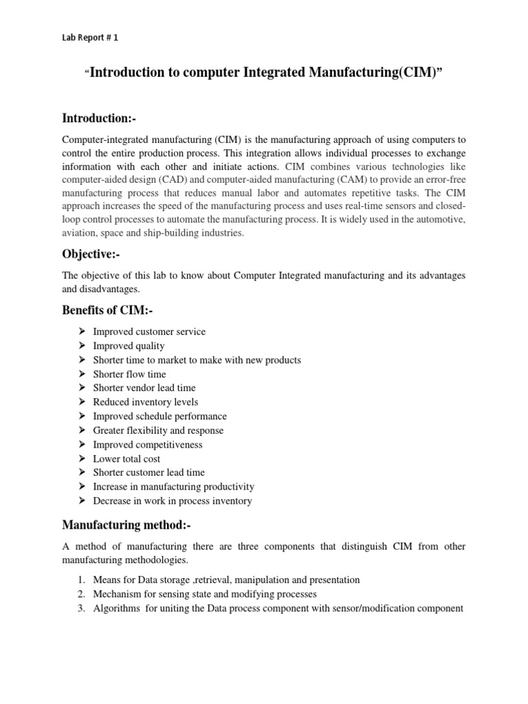 Introduction To CIM | PDF | Automation | Systems Engineering