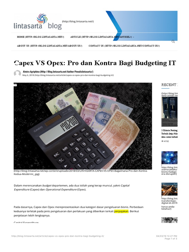 Capex VS Opex - Pro Dan Kontra PDF | PDF