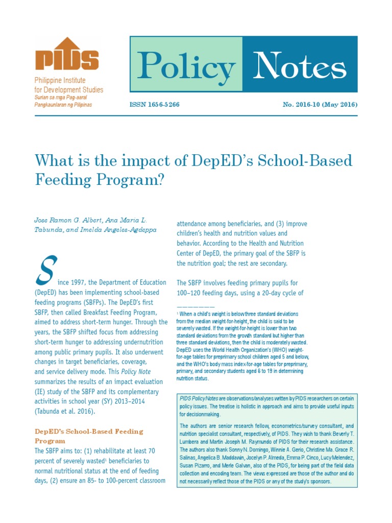 Olicy: What Is The Impact of Deped'S School-Based Feeding Program ...